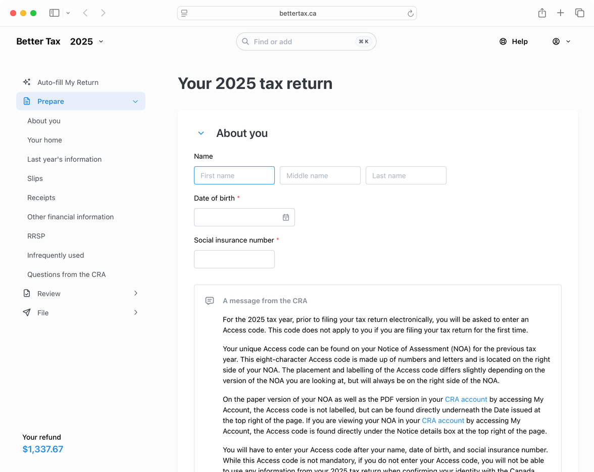 Better Tax: Canadian Tax Software to File Your 2025 Return